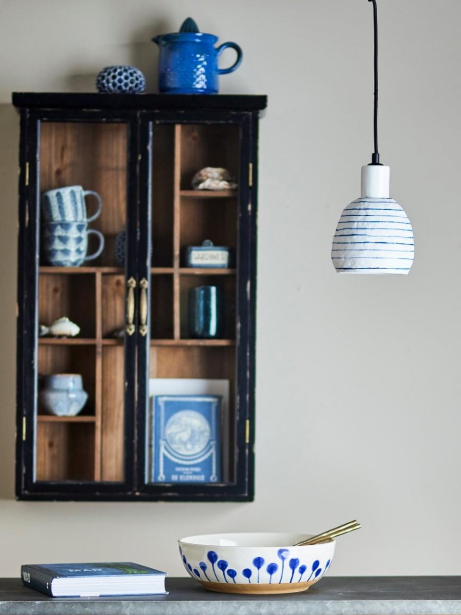 Bloomingville ELGA Ceramiczna Lampa Wisząca Biała z Niebieskimi Paskami ...