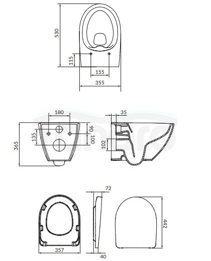 CERSANIT - Set 5905 - miska zawieszana MODUO PLUS OVAL CleanOn z deską ...