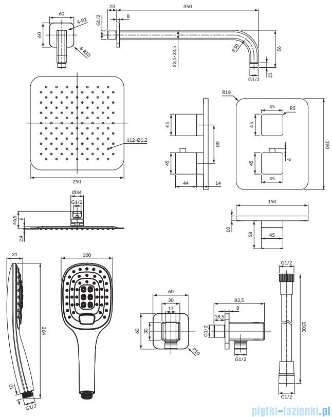 Omnires Slide zestaw podtynkowy prysznicowy termostatyczny chrom ...