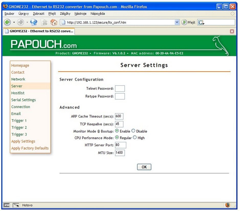 Konwerter sygnału RS485 do Ethernet Papouch GNOME485 izolowany galwanicznie