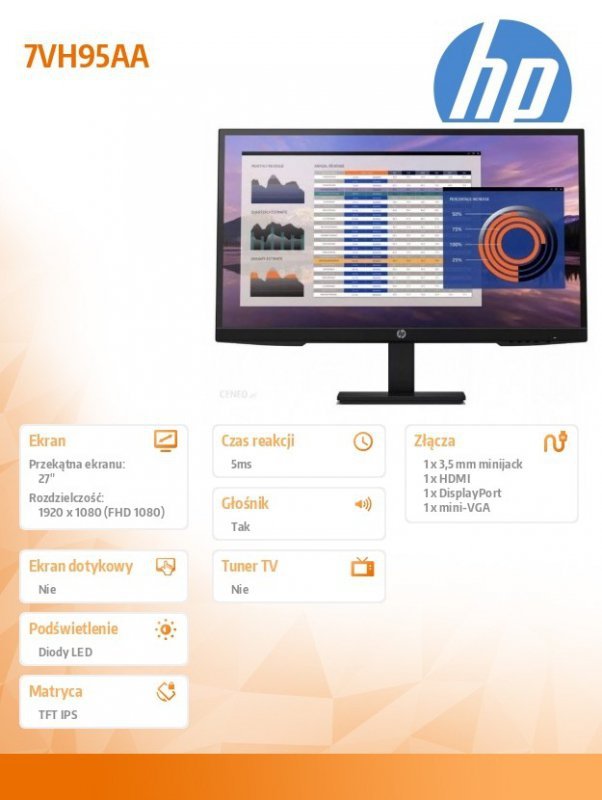 Monitor P27h G4 FHD Height Adjust 7VH95AA - Monitory