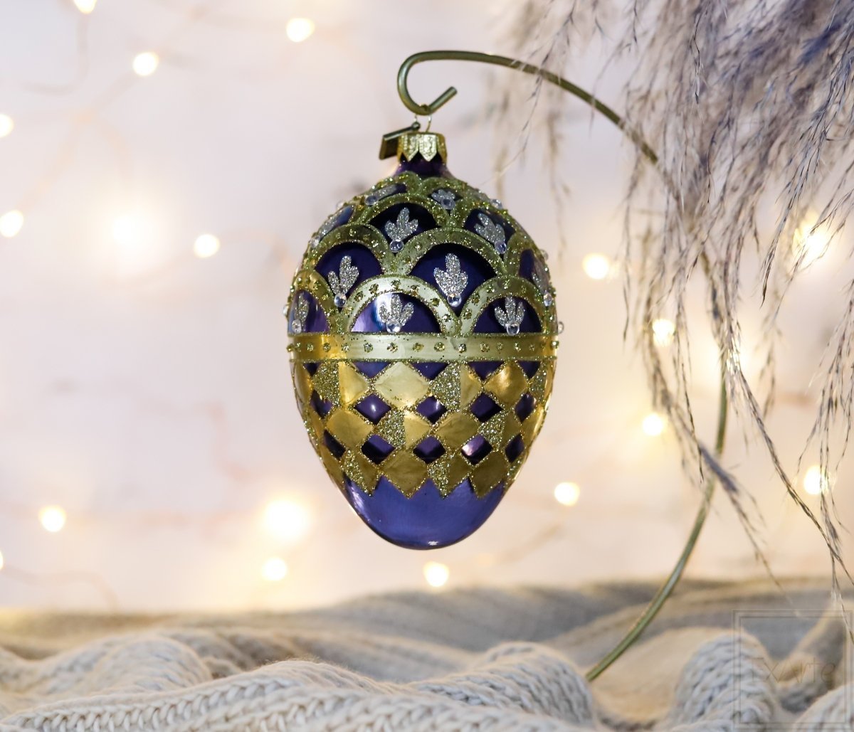 Bombka świąteczna Jajko 13cm - Granatowe Art Deco - Średnie i duże do ...