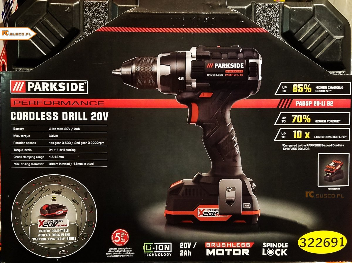 PARKSIDE PERFORMANCE BRUSHLESS CORDLESS DRILL 20V bezszczotkowa ...