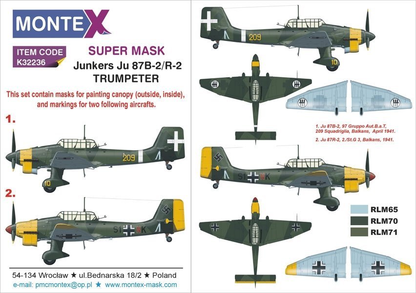 Montex K32236 Ju 87B-2 & R-2 1 32 - scale 1:32 - Super Mask - Montex ...