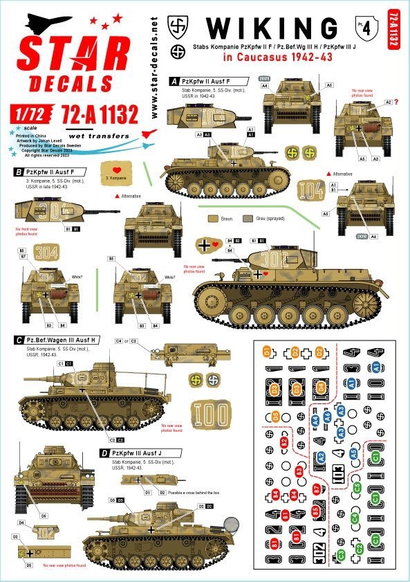 Star Decals 72-A1132 Wiking # 4. 5. SS-Wiking in Caucasus 1942-43. Pz ...