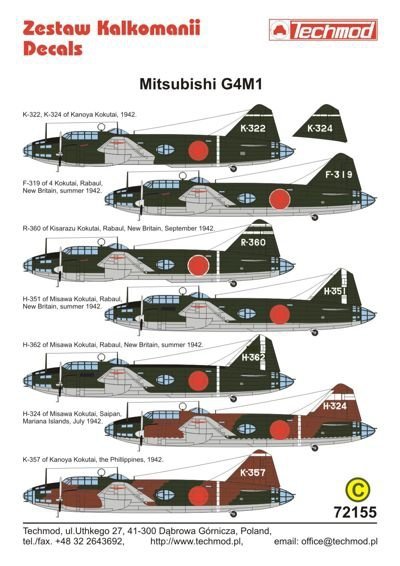 Techmod 72155 G4M1 Betty (1:72) - Skala 1:72 - Aviation Decals ...