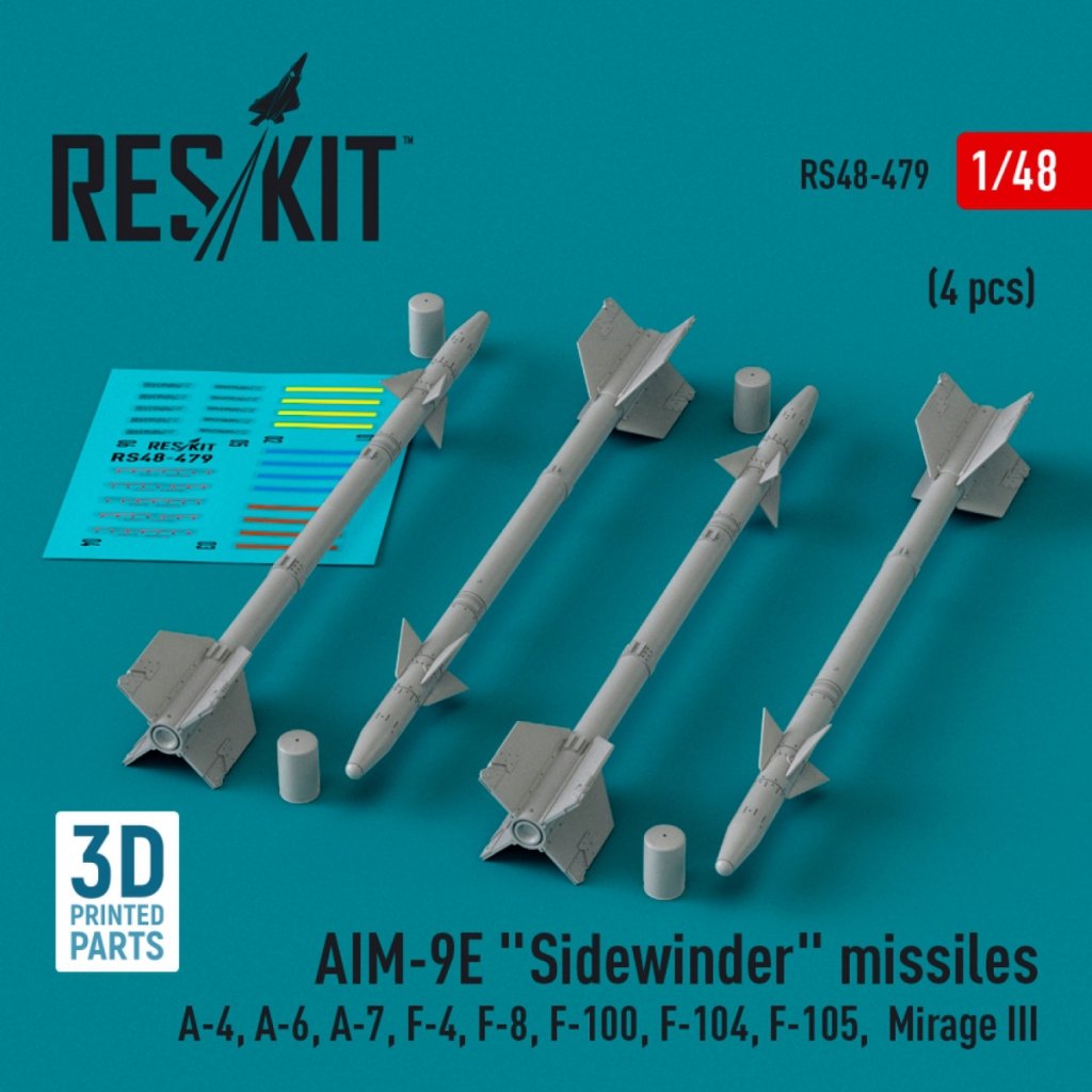 RESKIT RS48-0479 AIM-9E "Sidewinder" missiles (4 pcs) (3D Printed) 1 48 - RES KIT - skala 1 48 ...