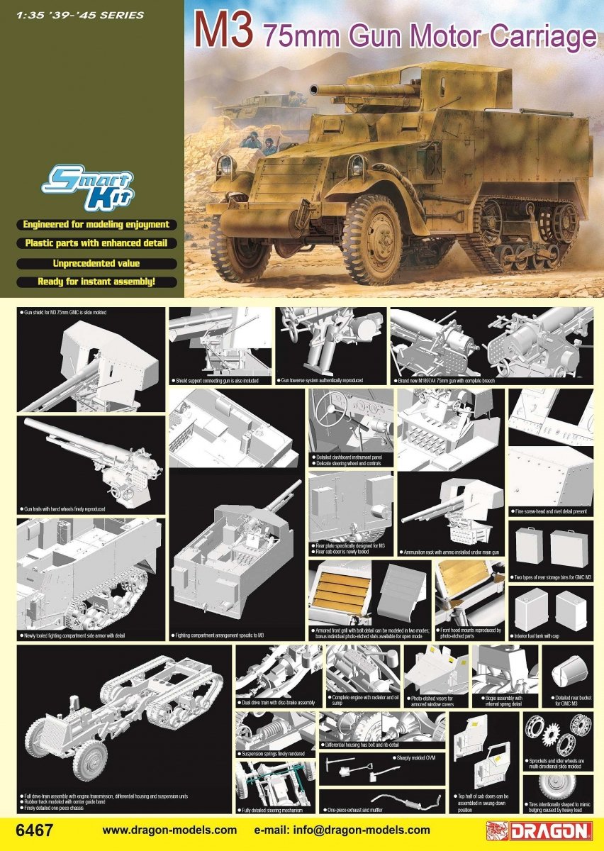 Dragon 6467 M3 75mm Gun Motor Carriage (1:35) - Self-propelled ...