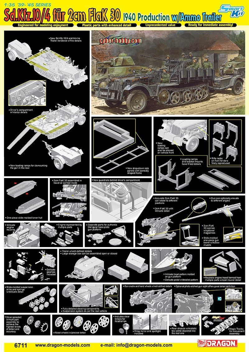 Dragon 6711 Sd.Kfz.1 4 fur 2cm FlaK 3 1940 Production w Ammo Trailer (1 ...