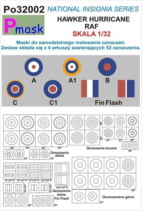 P-Mask PO32002 MASKI DO MALOWANIA OZNACZEŃ HAWKER HURRICANE RAF (1:32 ...