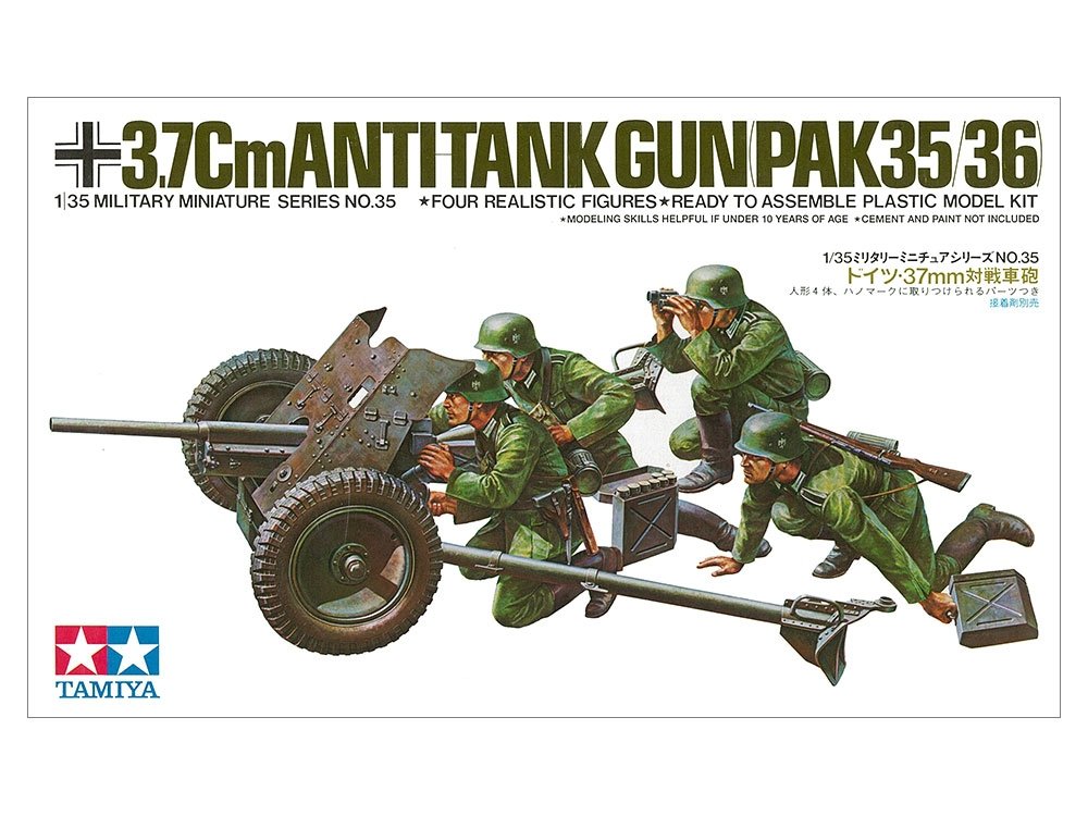 Tamiya 35035 German 37mm Anti-Tank Gun Pak 35 36 (1:35) - Artillery and ...