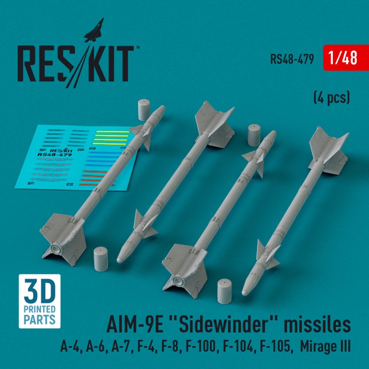 RESKIT RS48-0479 AIM-9E "Sidewinder" missiles (4 pcs) (3D Printed) 1 48 ...