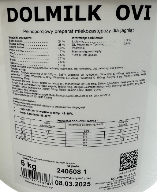 Dolfos Dolmilk OVI mleko dla jagniąt, alpak, owiec 5kg