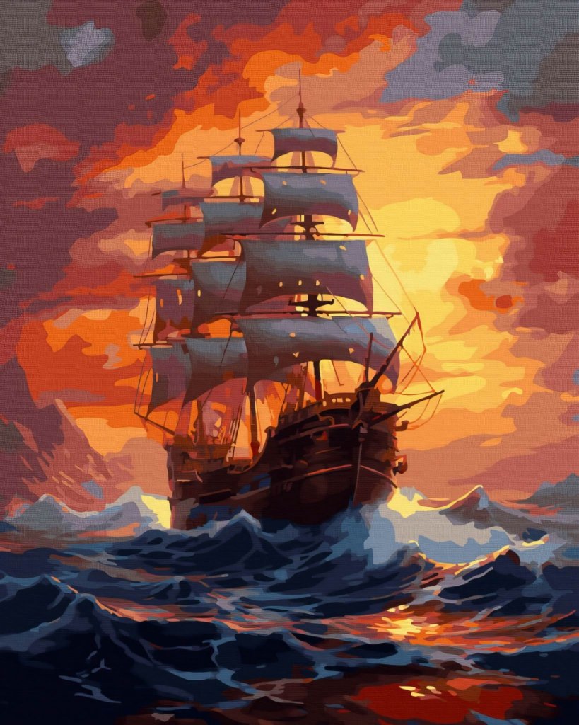 Malowanie Po Numerach Zestaw Statek i Szalejące Fale 40x50 - Malowanie ...