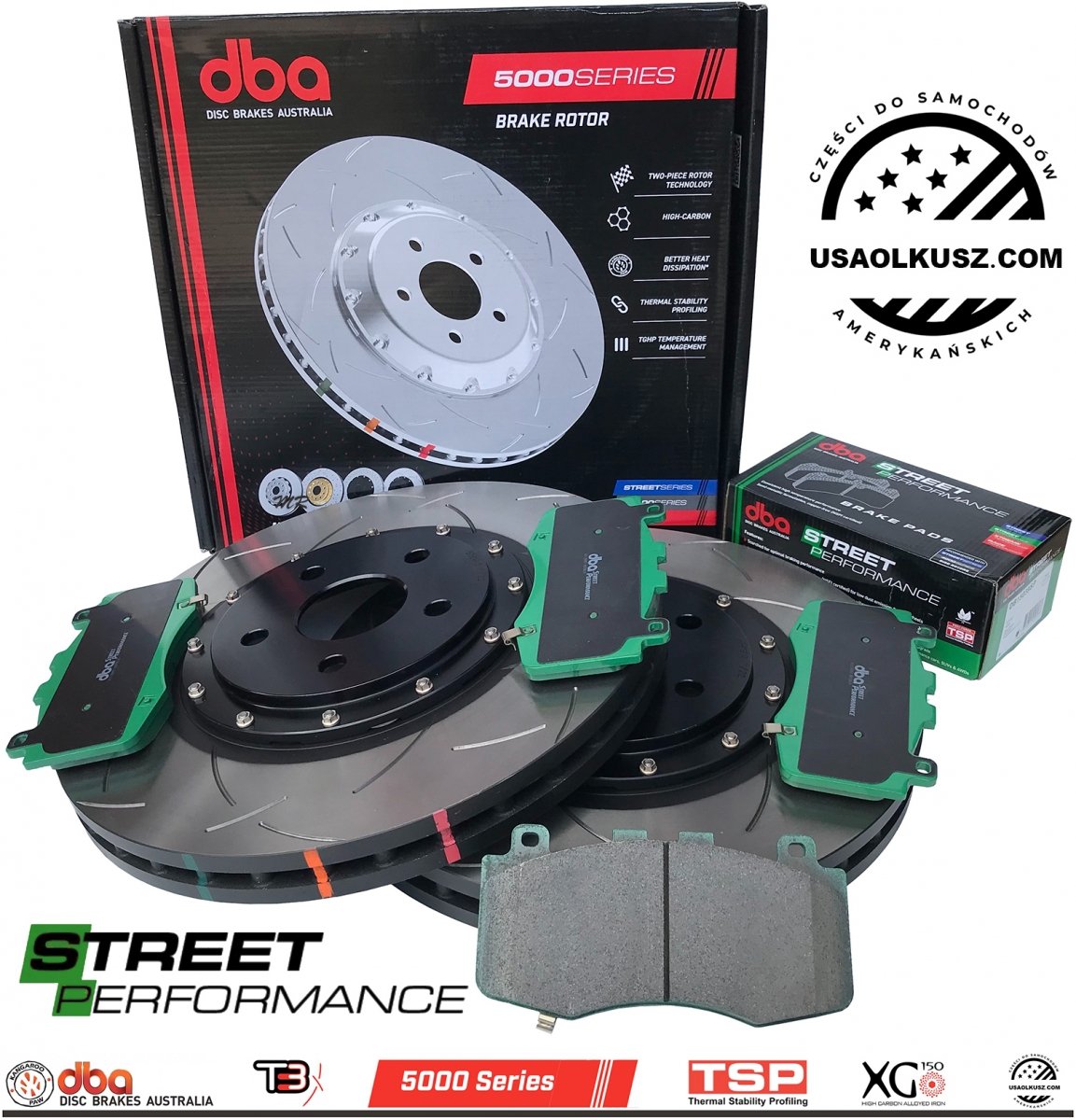 Przednie klocki DBA STREET PERFORMANCE + pływające dwuczęściowe tarcze hamulcowe 400mm DBA T3 ...