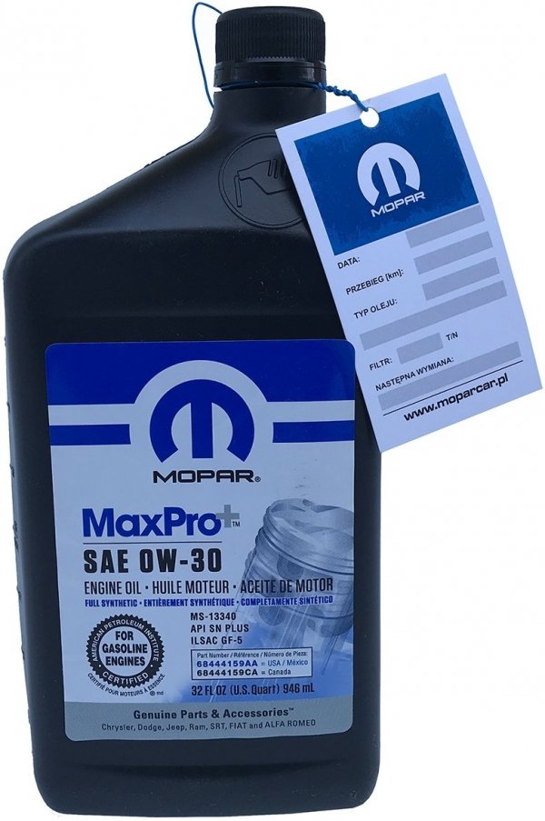 Olej silnikowy MOPAR 0W30 API SN PLUS ILSAC GL-5 MS-13340 MS13340 0W-30 ...
