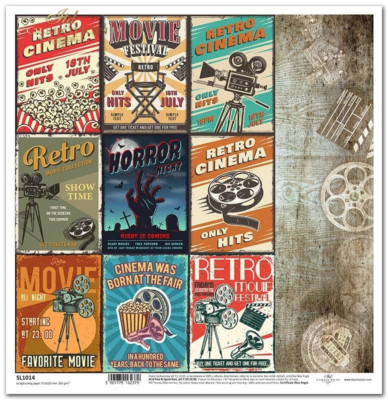 scrapbooking paper SL1014 * Series - Magic of cinema - retro movie ...