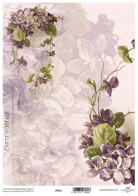 translucent scrapbooking paper P0211 * violet, flowers, violets ...