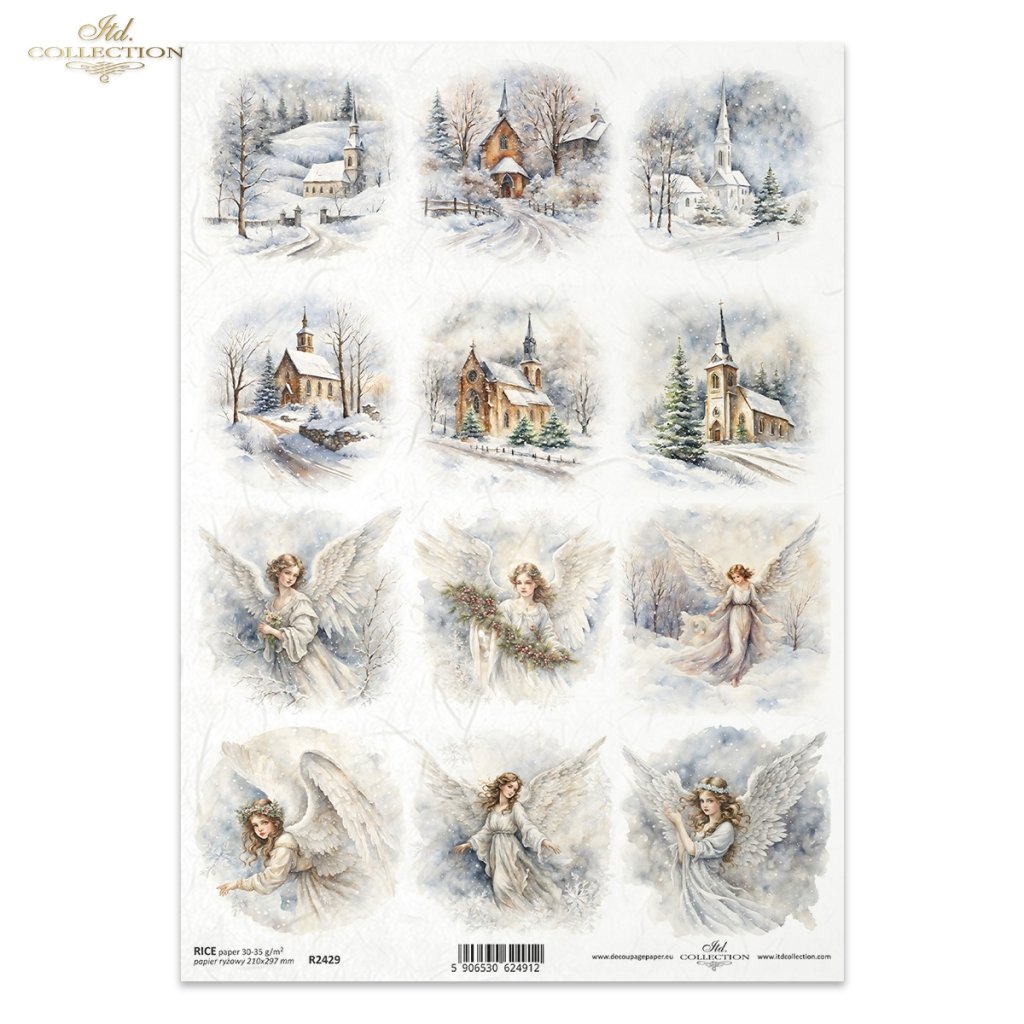 Rice paper R2429 * winter views, angels, churches