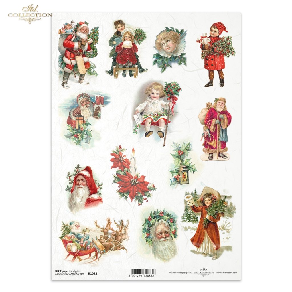 Rice paper R1022 - Christmas decorations, Santa Claus, reno