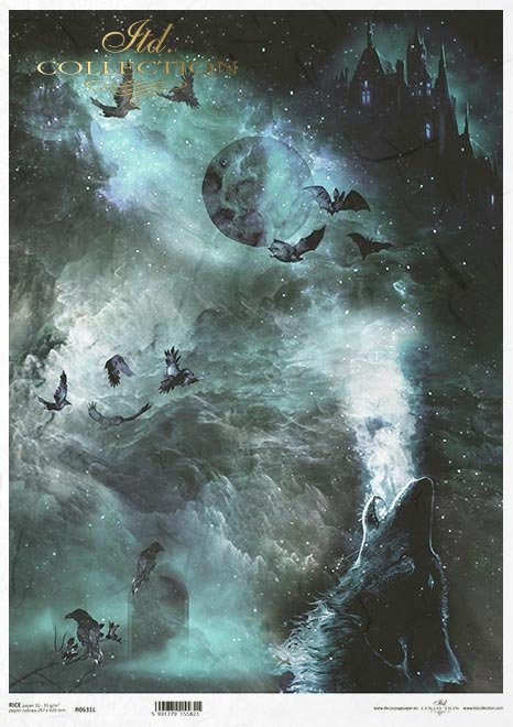 Rice paper A3 R0631L - halloween, sky, castle, Dracula's castle ...