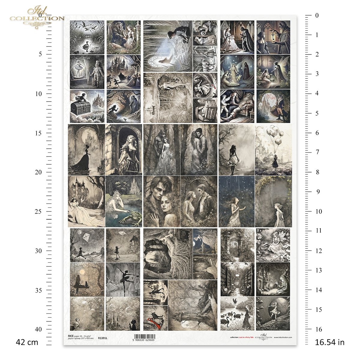 Rice paper A3 R1391L - Lost in a Fairy Tale, Black & White, mystery ...