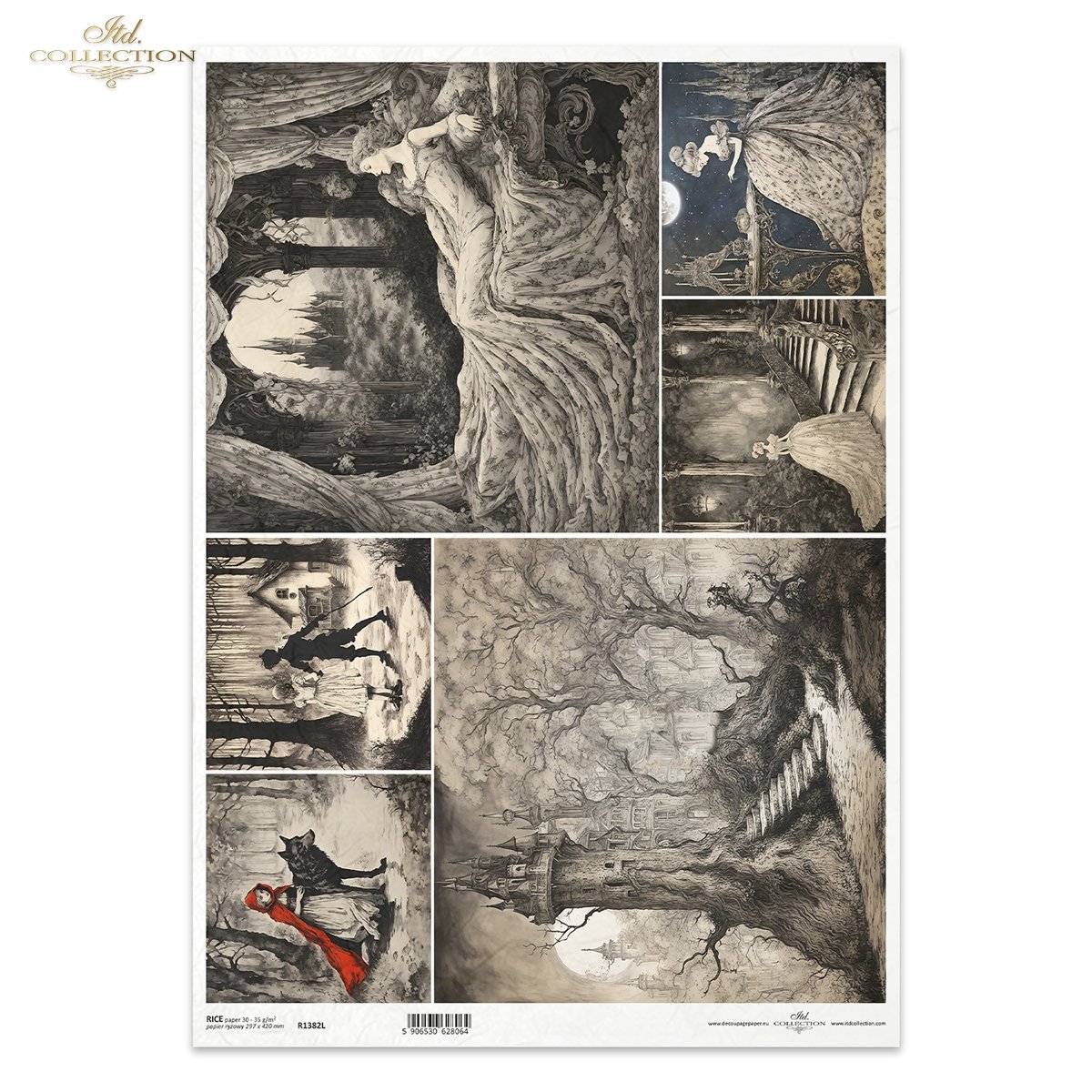Rice paper A3 R1382L - Lost in a Fairy Tale, Black & White, mystery ...