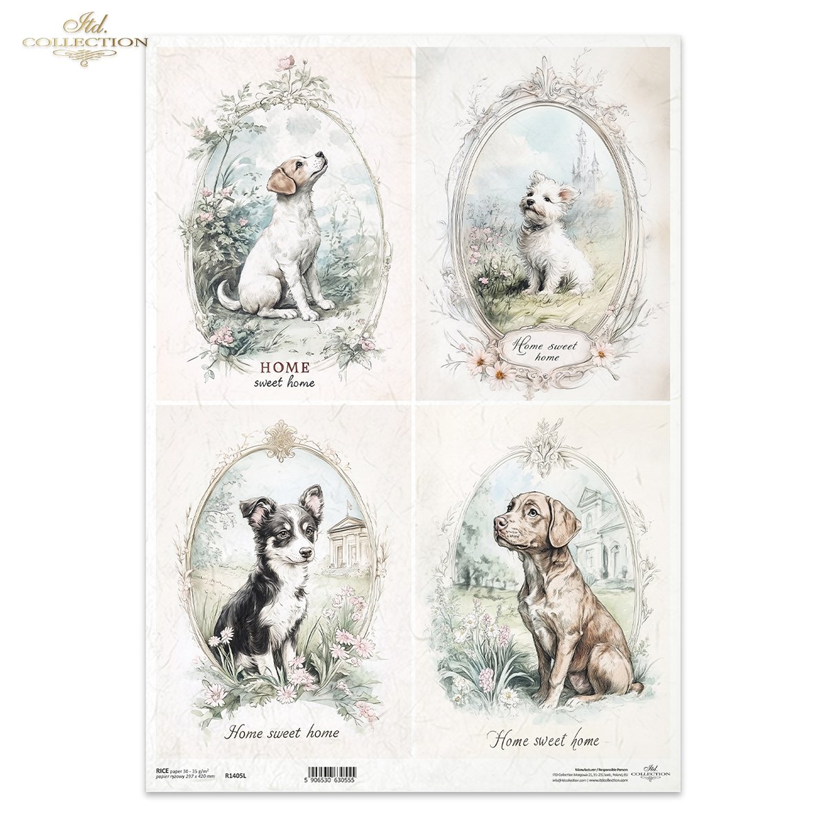Rice paper A3 R1405L - dogs, country animals, spring breeds, rustic style