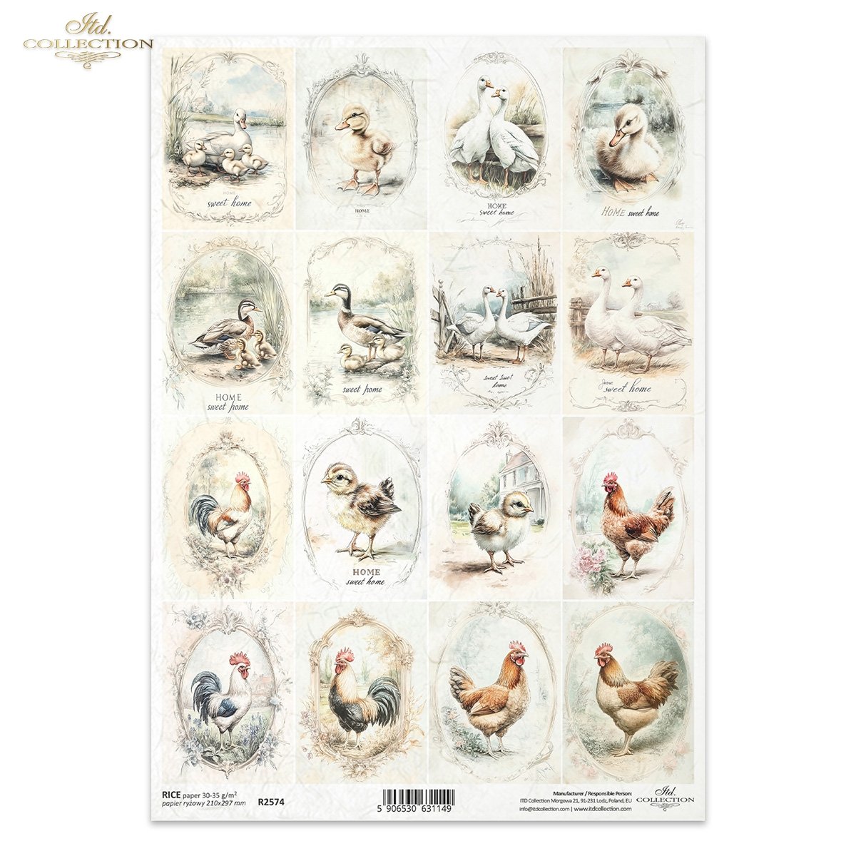Rice paper R2574 * geese, ducks, roosters, hens, chickens, country ...