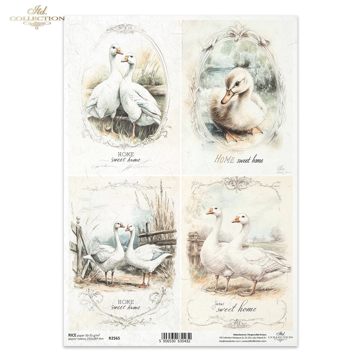 Rice paper R2565 * geese, countryside animals, spring breeding, rustic ...