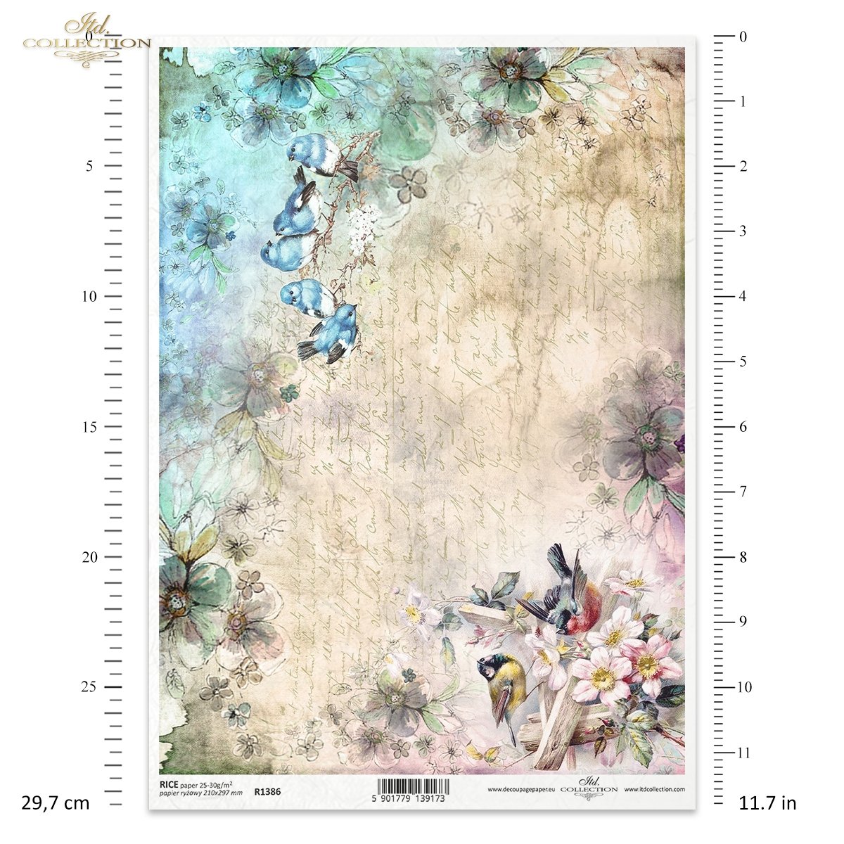 Rice paper R1386 - Paper for decoupage rice * spring, birds, flowers
