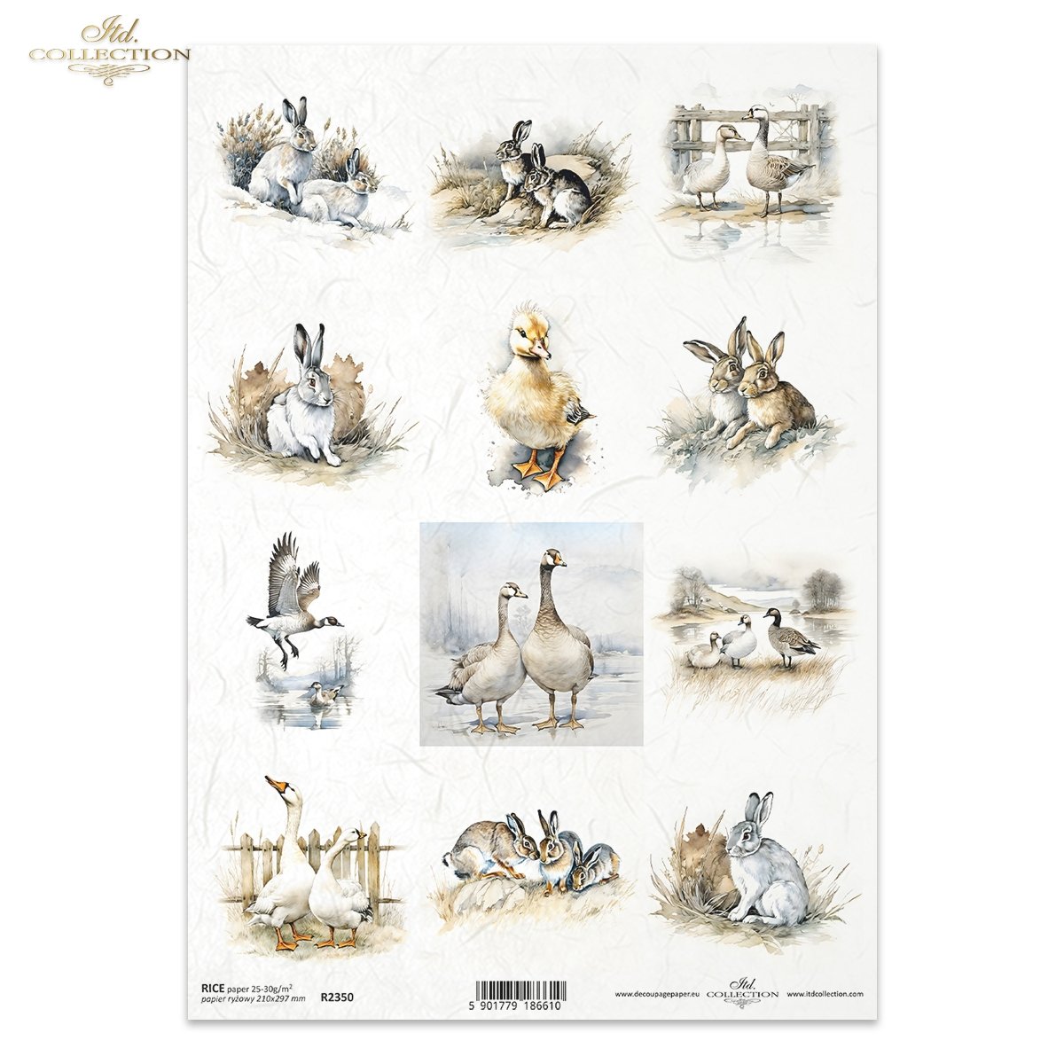 Rice paper R2350 * rabbits, geese, hares